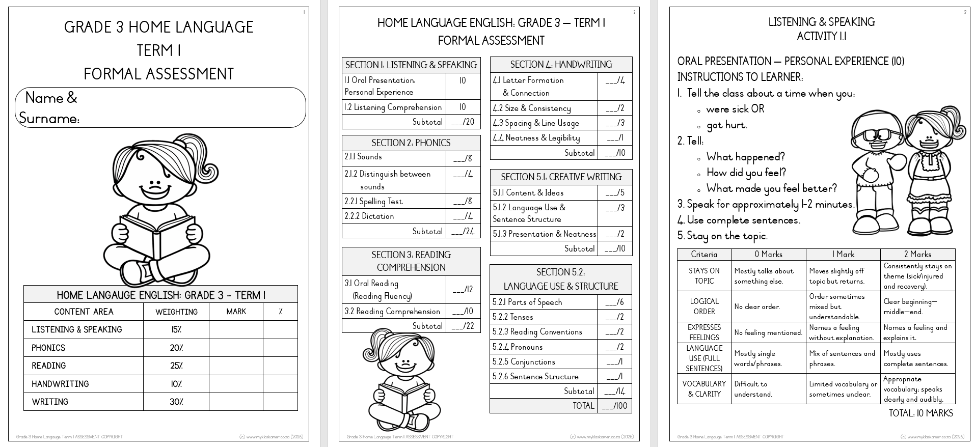 (2026) Grade 3 Home Language Term 1 ASSESSMENT - My Klaskamer