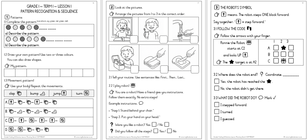 Grade 1 Coding & Robotics Lesson Planning & Worksheets Term 1 - My ...